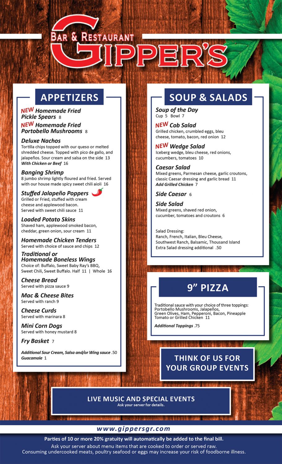 Menu - Gippers Bar & Restaurant