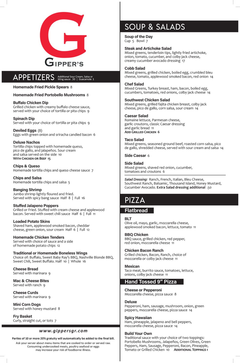 Menu - Gippers Bar & Restaurant